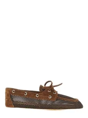 Miu Miu Suede Leather And Mesh Deck Shoes - Brown