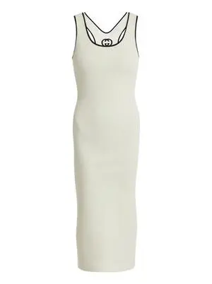 Gucci Sleeveless Ribbed Knit Midi Dress With Interlocking Gg Motif - White