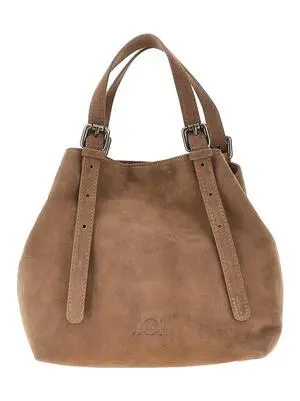 AUTENTICA 504 Suede Leather Small 'galatea' Bag - Beige