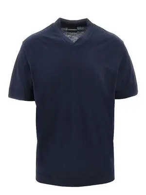 Emporio Armani Cotton And Silk-blend Short-sleeved T-shirt - Blue