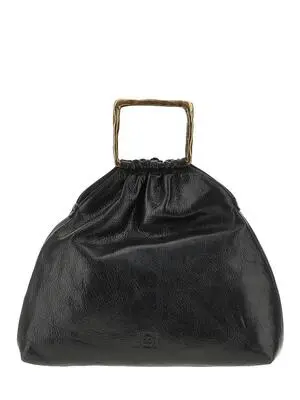 AUTENTICA 504 Delia' Grained Leather Pouch With Hammered Handles - Black