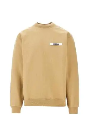 Jacquemus Fleece-back Cotton Jersey Crewneck Sweatshirt With Grosgrain Logo Label - Beige