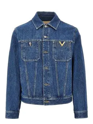 Valentino Garavani Denim Jacket With V Gold Detail - Blue