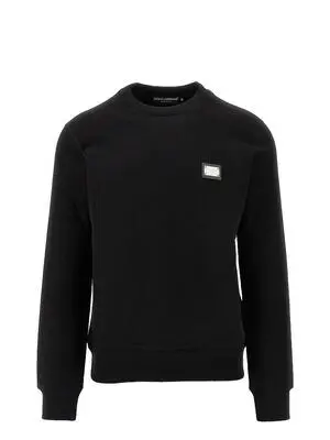 Dolce & Gabbana Crewneck Sweatshirt With Logo Plate - Black