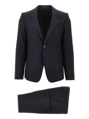 Emporio Armani Jacquard Wool And Silk David Line Suit - Blue
