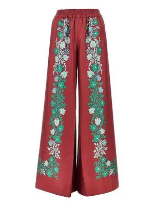La DoubleJ Printed Silk Twill Palazzo Pants - Red