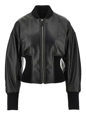 Alaïa Leather Cinched Bomber Jacket - Black