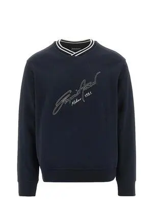 Emporio Armani Crewneck Sweatshirt With Logo Embroidery - Blue