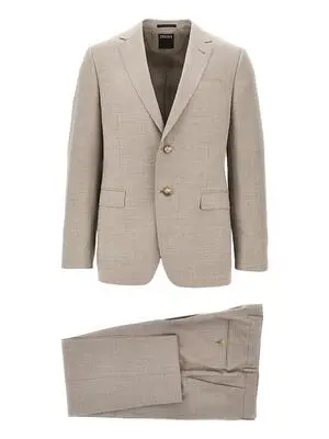 Zegna Wool And Linen Twill Tailored Suit - Beige
