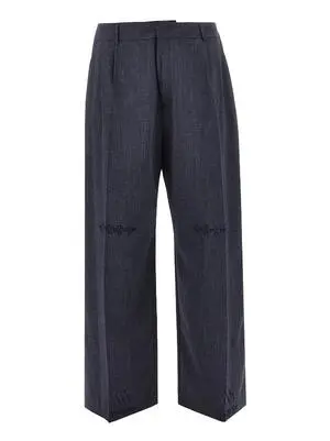 THESTROY Wide-leg 'inno' Viscose-blend Pants With Distressed Effect - Blue