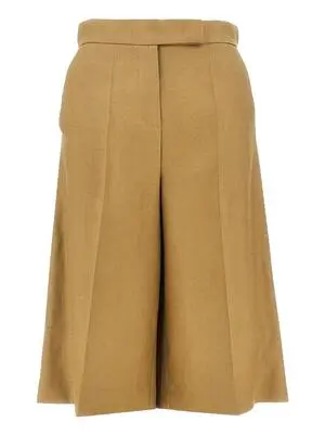 Max Mara High-rise Linen Twill Wide-leg Shorts With Pleat Detail - Beige