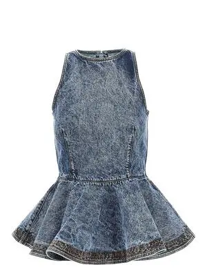 Alaïa Denim Peplum Halter Top - Blue
