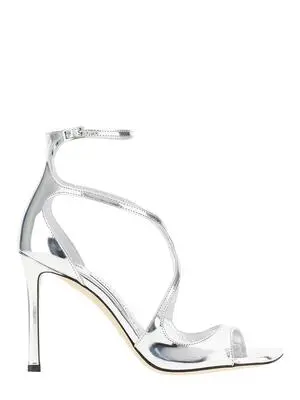 JIMMY CHOO Azia 95 Metallized Leather Sandals - Silver