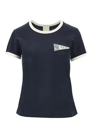 Emporio Armani Cotton Jersey T-shirt With Ea Club Patch - Blue