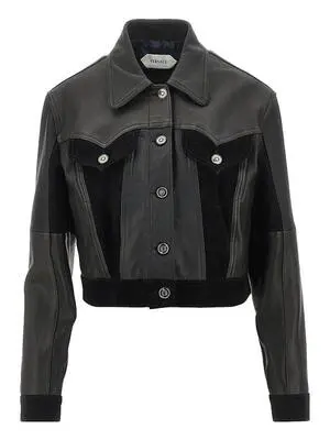 VERSACE VERSACE Cropped Leather Jacket With Suede Inserts