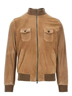 DACUTE Suede Leather Bomber Jacket - Brown