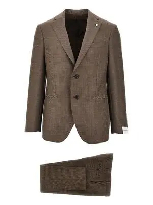 LUIGI BIANCHI Houndstooth Single-breasted Suit - Brown