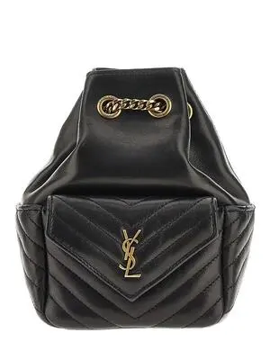 Saint Laurent Nappa Leather Mini Bucket Bag With Chevron Quilting - Black