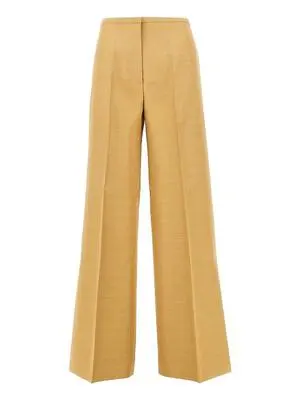 Alberta Ferretti Wide Leg Pants With Hem Slit - Beige