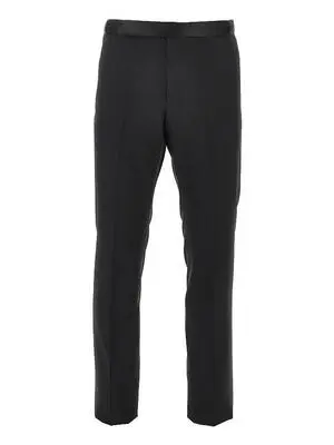 Caruso Tailored Wool Tuxedo Pants With Satin Waistband - Black