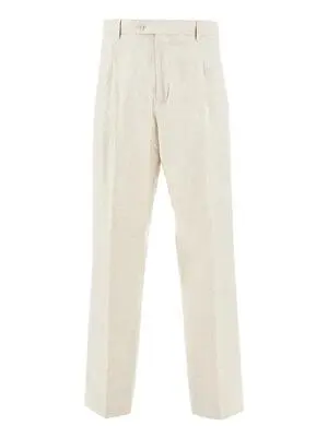 MARSEM Chevron Linen And Cotton Blend Herringbone Canvas Pants With Dart - Beige