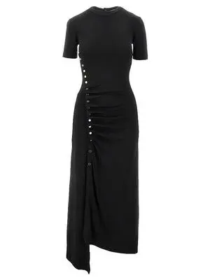 Rabanne Gathered Jersey Maxi Dress With Asymmetrical Hem - Black