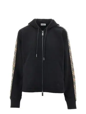 Burberry Full-zip Hoodie With Check Trimmings - Black