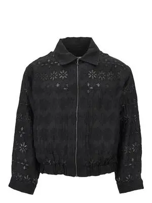 CMMN SWDN Ares Linen-blend Blouson With Floral Motif - Black