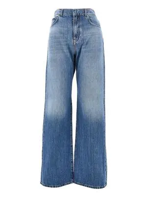 Pinko Wide Leg Jeans With Faded Wash - Blue