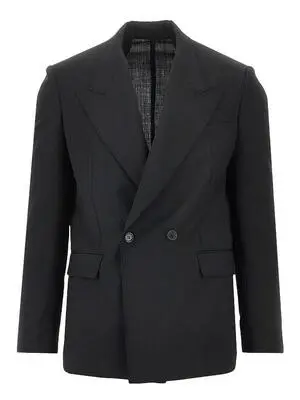 MARSEM Stretch Wool-blend Double-breasted Jacket With Peak Lapels - Black