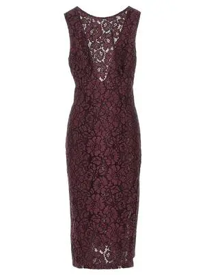 Pinko Floral Lace Midi Dress - Red