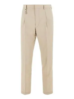 Prada Cotton Twill Pants With Enamel Triangle Logo Charm - Beige