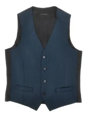 LUIGI BIANCHI Tailored Wool Vest With Herringbone Motif - Blue