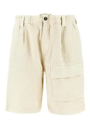 C.P. COMPANY Linen Cargo Shorts With Embroidered Logo - Beige