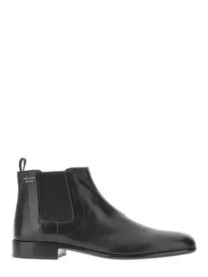 PRADA PRADA Leather Chelsea Boots With Gold Tone Logo Print