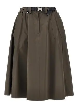 Prada PRADA Technical Canvas Midi Skirt With Integrated Belt Brown