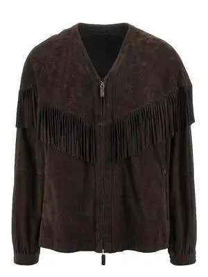 Emporio Armani Suede Leather Fringe Jacket - Brown