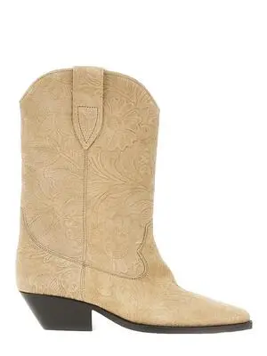 Isabel Marant Étoile Suede Leather Embossed Floral Texan Boots - Beige