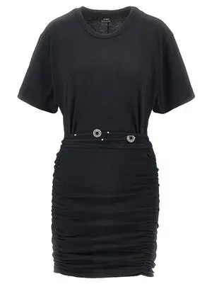Pinko Short Sleeve Jersey Mini Dress With Embellished Belt - Black
