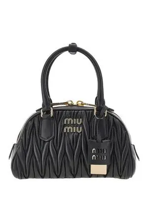 Miu Miu MIU MIU Matelassé Nappa Leather Arcadie Bowling Bag Black