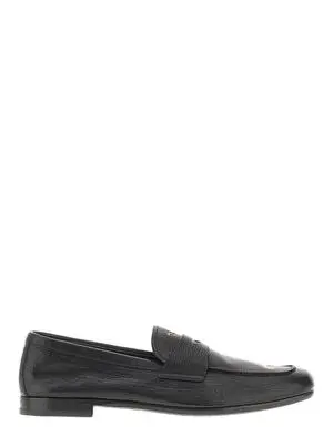 Prada Leather Loafers With Gold Tone Logo - Black