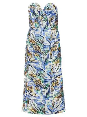 Rabanne Floral Sequinned Strapless Midi Dress - Multicolor