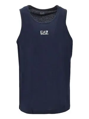 EA7 Cotton Tank Top With Logo Print - Blue