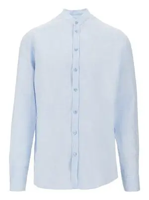 Emporio Armani Guru Collar Linen Shirt - Blue