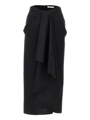 Givenchy Wool And Mohair Draped Long Skirt - Black