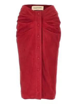 VALENTINO Valentino Suede Leather Knee-Length Skirt With Ruched Waist