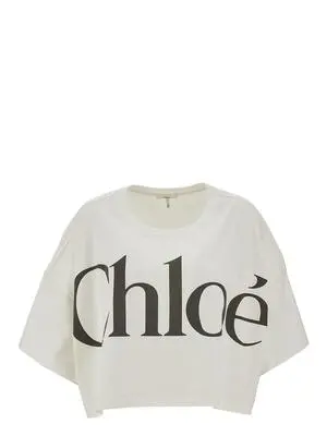 Chloé Logo Print Cropped T-shirt - White