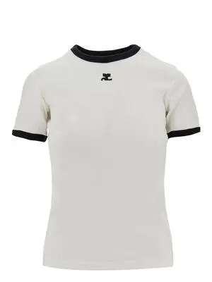 COURREGES Short Sleeve Cotton T-shirt With Contrasting Trims - White