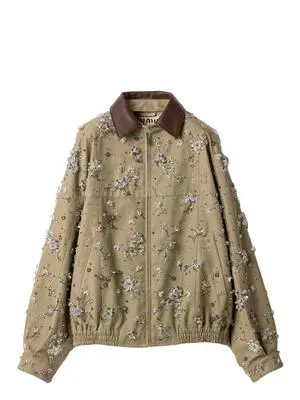 Miu Miu Embroidered Chino And Leather Blouson Jacket - Khaki