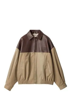 Miu Miu Leather Trimmed Blouson Jacket - Khaki
